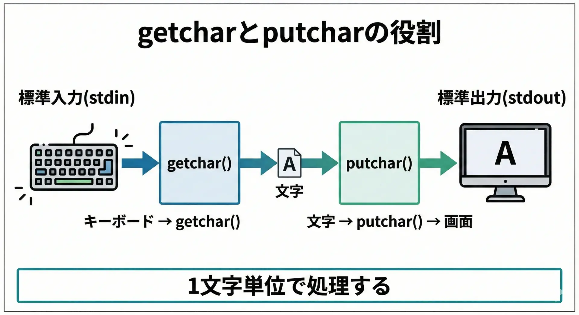 C言語のgetchar・putchar入門｜文字入力から出力まで一気に理解 | エーテリア